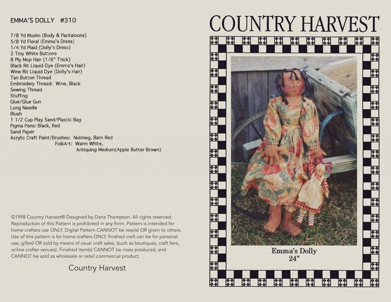 Emma and Dolly Country Harvest Digital Pattern - Etsy