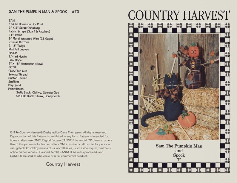 Printed Paper Patterns Pumpkin and Cat Friends Country Harvest - Etsy