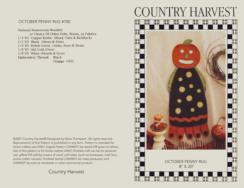 October Penny Rug Country Harvest Digital Pattern - Etsy