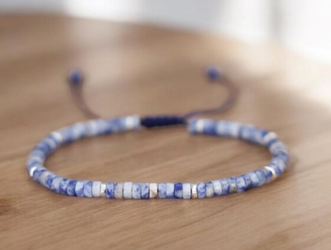 Light Blue Jasper Dainty Beaded Bracelet 4mm Natural Stone Beaded ...