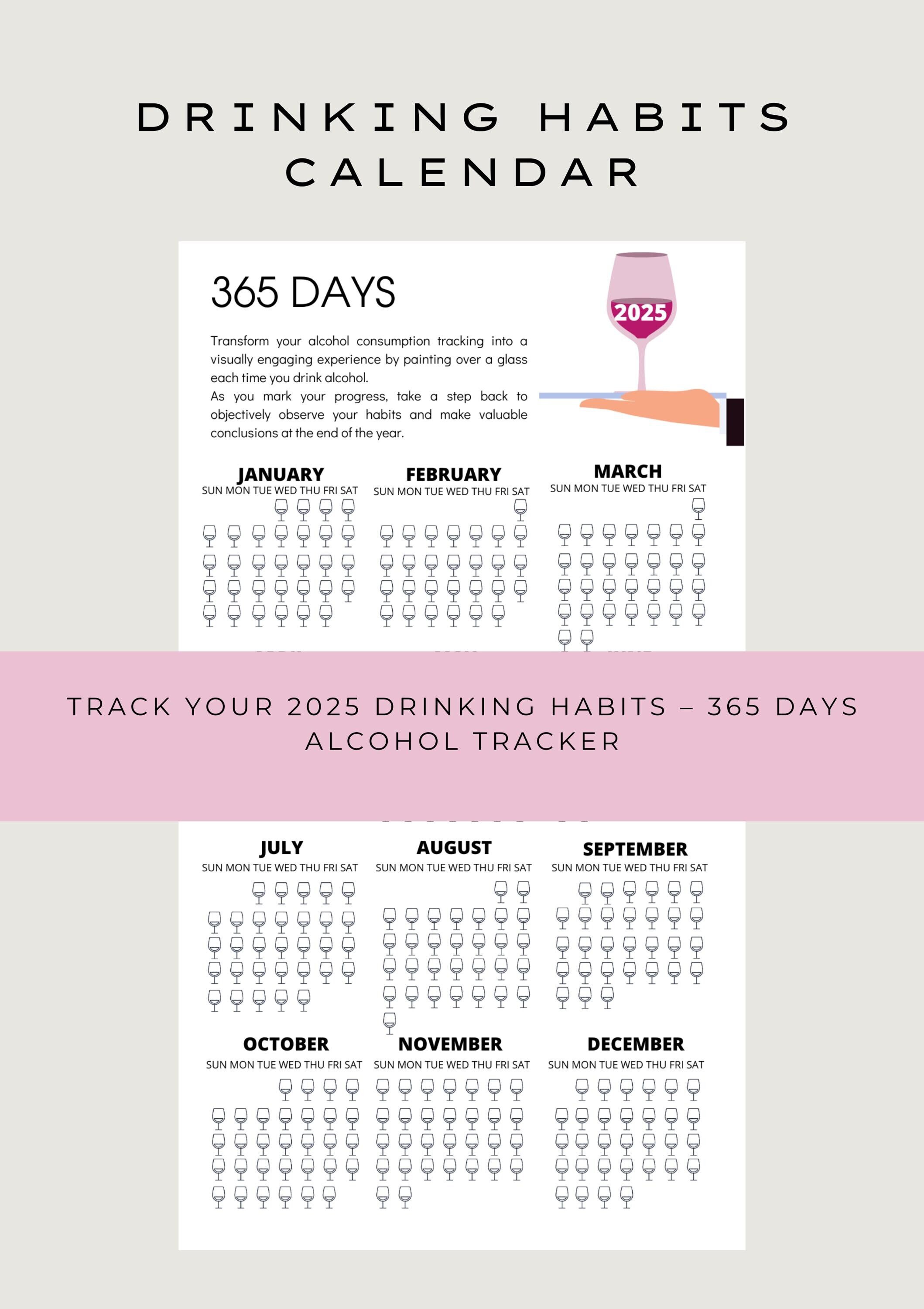 2025 Drinking Habits Calendar Alcohol Tracker, 365 Days Wine Glass ...