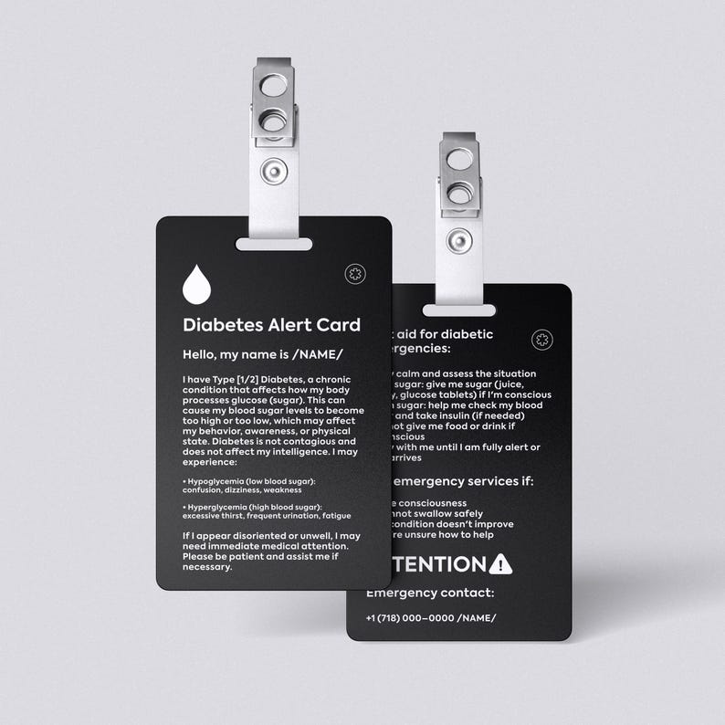 Stay Safe With Your Personalized Diabetes Medical Alert Card - Etsy