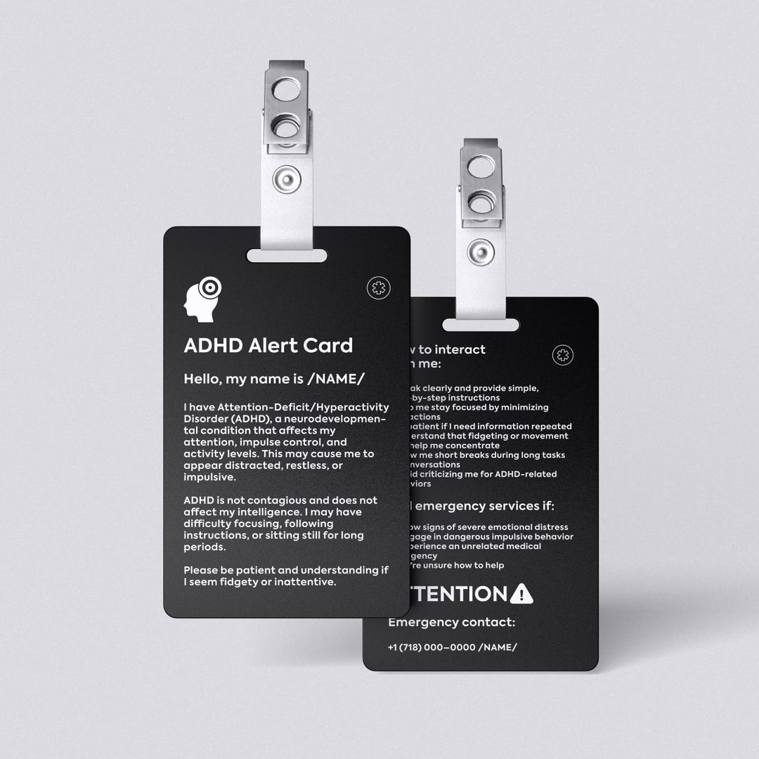 Custom ADHD Emergency Alert Card: Personalized and Durable - Etsy
