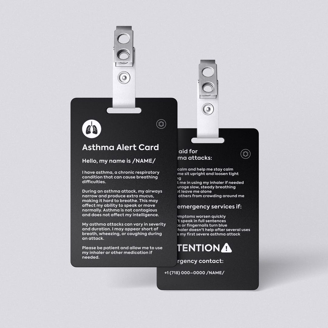 Custom Asthma Medical Alert Card — Durable Aluminum, Wallet Size - Etsy