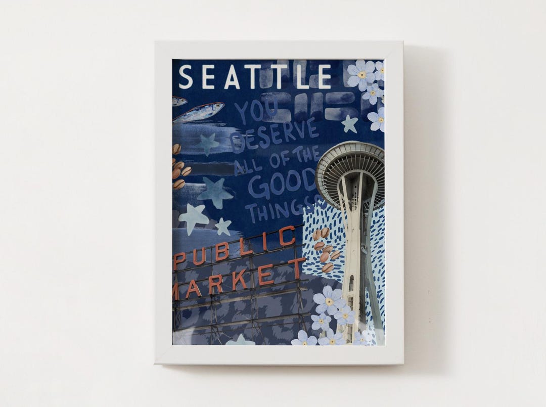 Seattle Collage Blue Print - Etsy