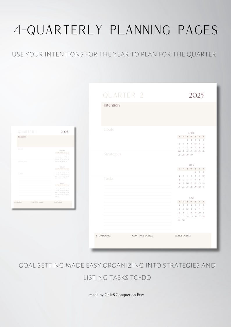 Quarterly Review Planner and Calendar 2025 - With Year at a Glance ...