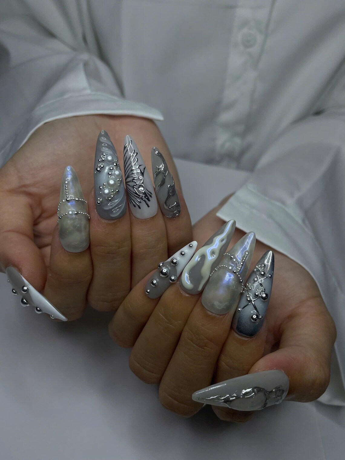 3D Chrome Press-on Nails | Liquid Metal, Silver Melted Effect - Etsy