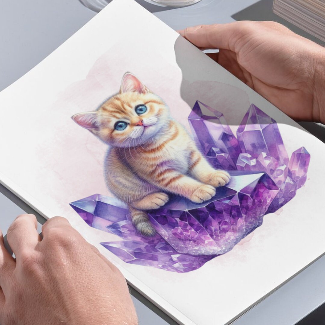 Download and Print Illustration of a Kitten on an Amethyst Animal Art ...