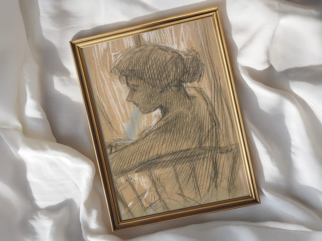 Vintage Charcoal Drawing of Woman, Antique Sketch Art, Printable Wall ...