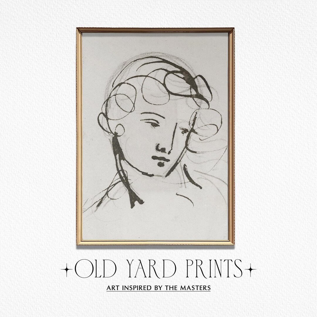 Vintage Portrait Sketch , Vintage Visage Ink Woman Drawing, Black and ...