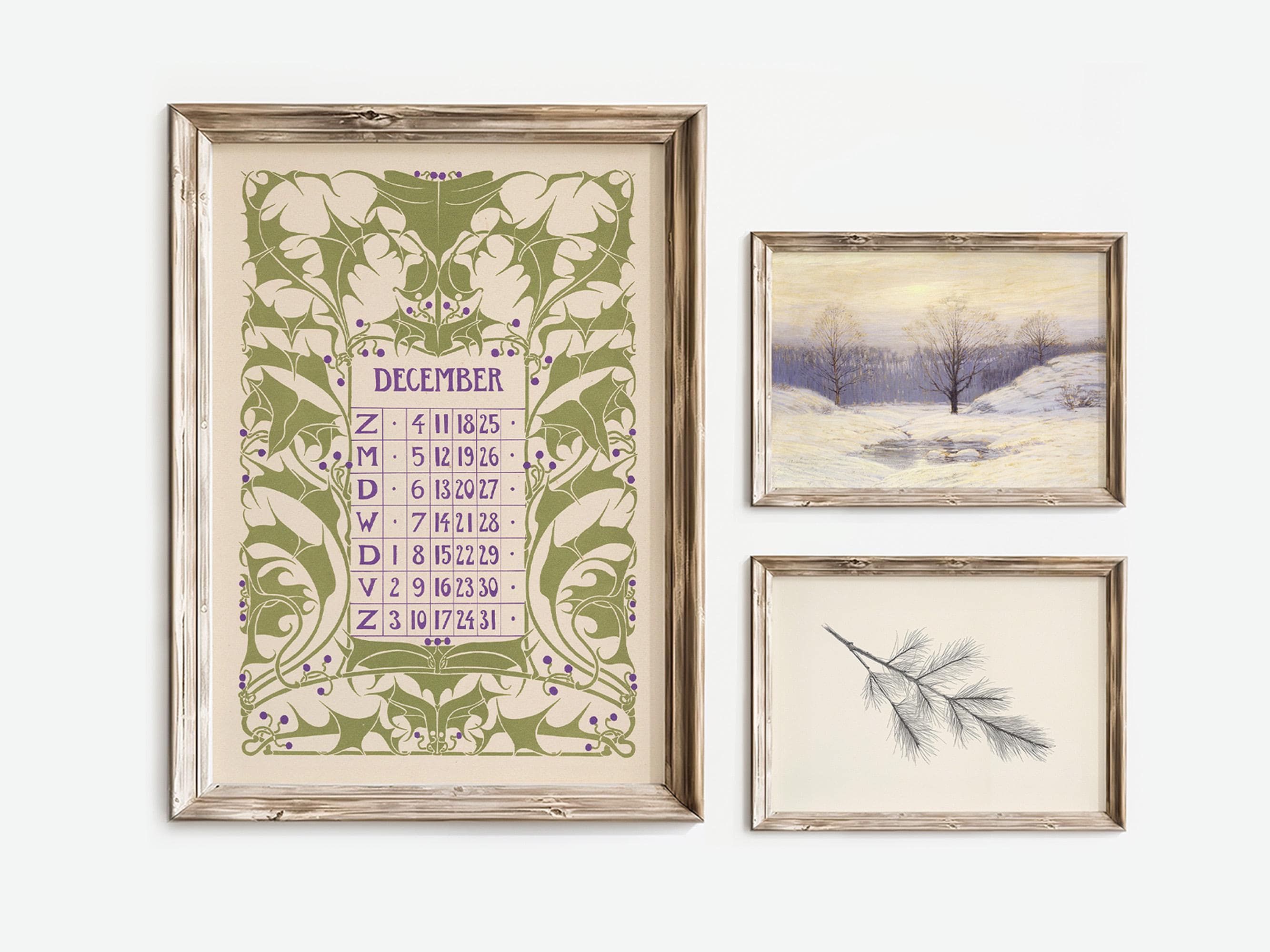 Vintage December Calendar Poster Printable, Retro Christmas Wall Art ...
