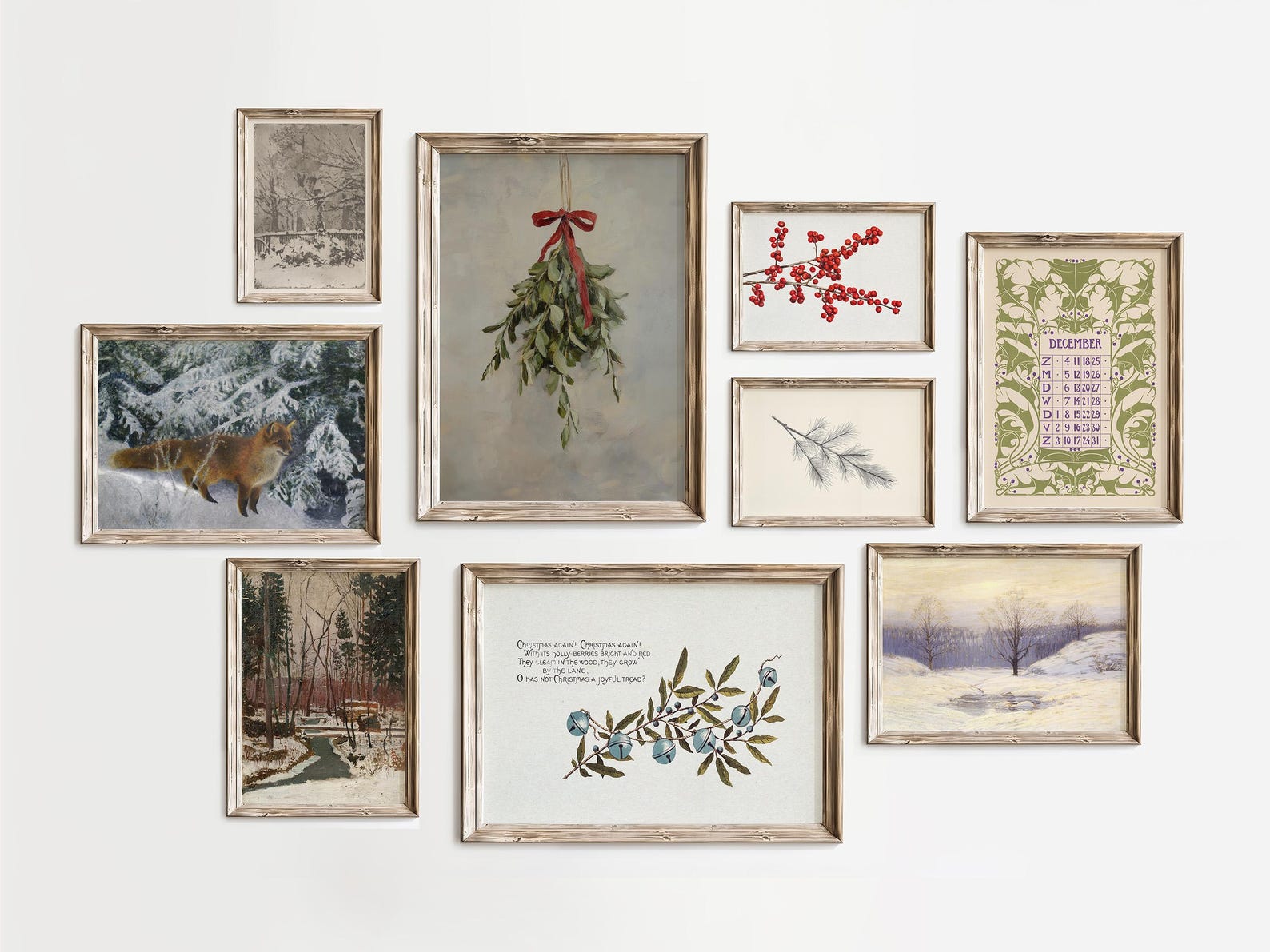 Vintage December Calendar Poster Printable, Retro Christmas Wall Art ...