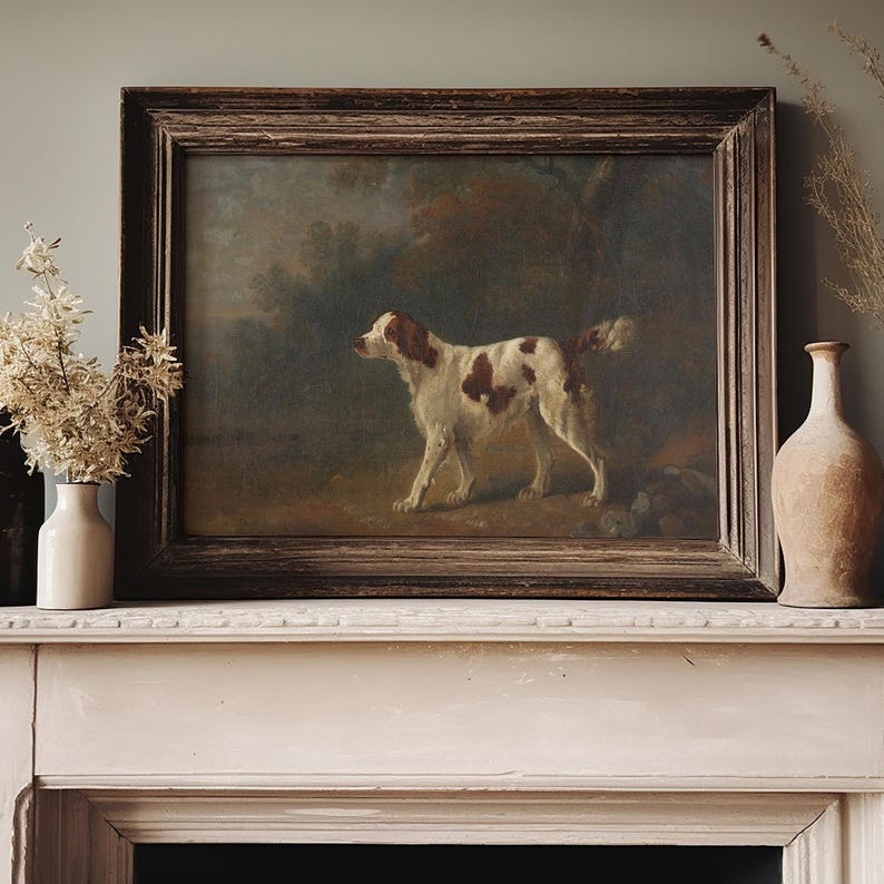 Printable Vintage English Springer Spaniel Portrait Painting, Antique ...
