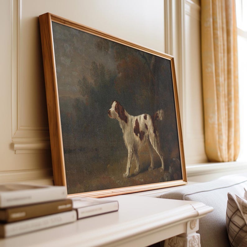 Printable Vintage English Springer Spaniel Portrait Painting, Antique ...
