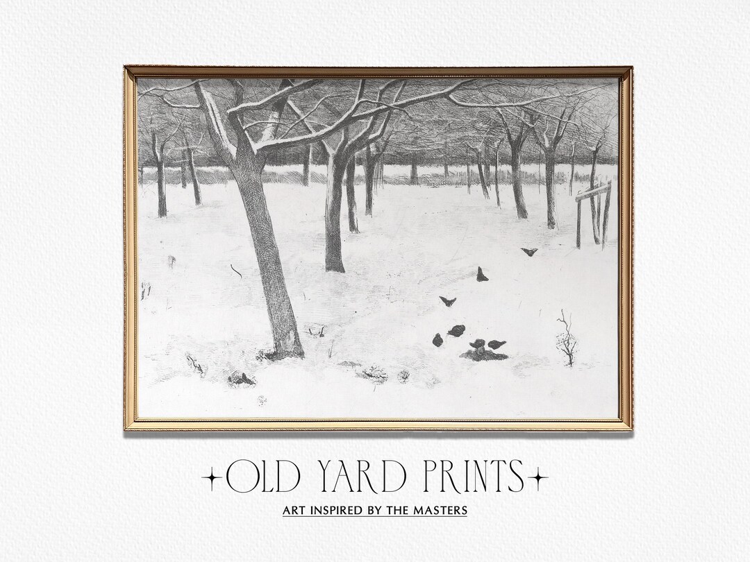 Vintage Winter Tree Scene Etching, Printable Wall Art, Classic Holiday ...