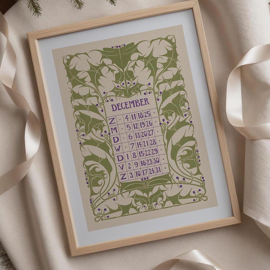 Vintage December Calendar Poster Printable, Retro Christmas Wall Art ...