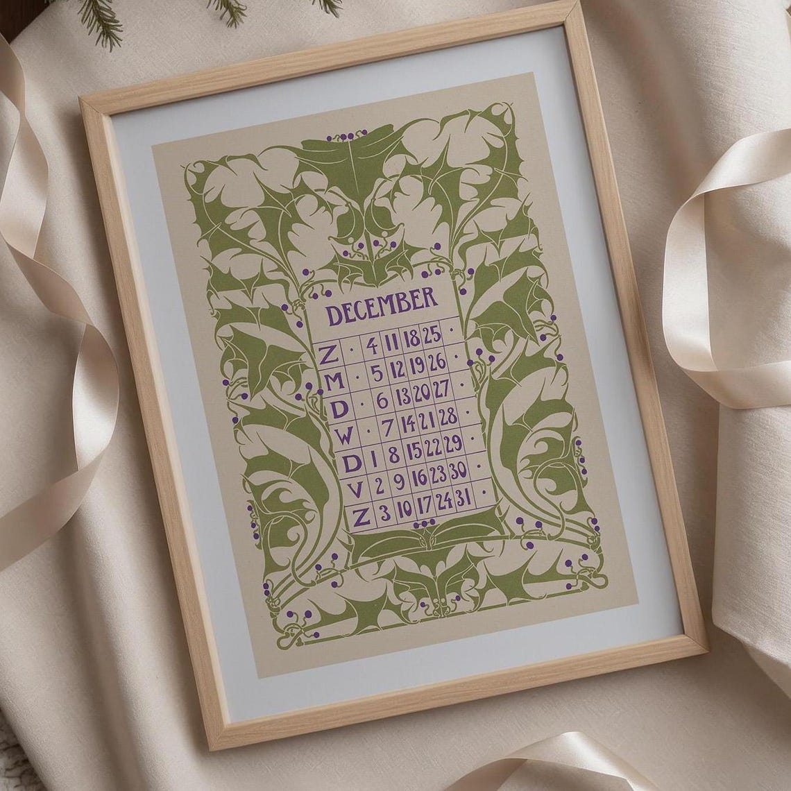 Vintage December Calendar Poster Printable, Retro Christmas Wall Art ...