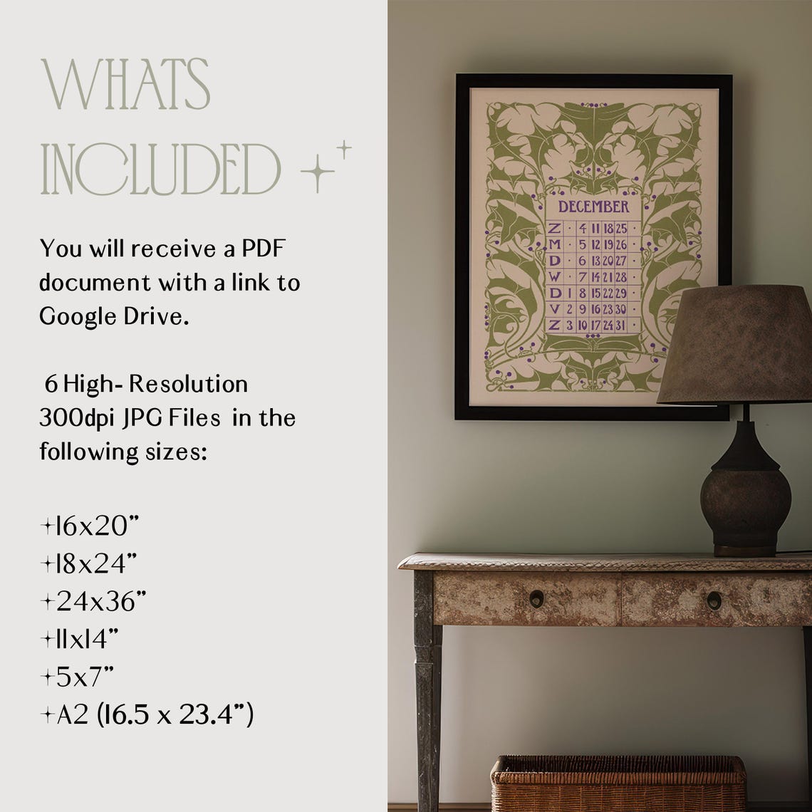 Vintage December Calendar Poster Printable, Retro Christmas Wall Art ...