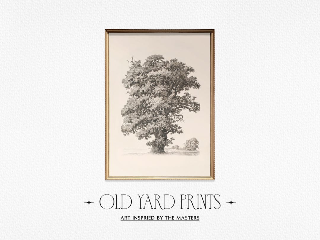 Traditional Oak Tree Etching Printable Wall Art, Rustic Farmhouse Decor, Vintage Woodland ...