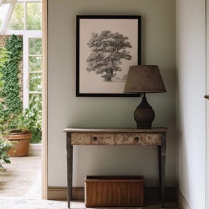 Traditional Oak Tree Etching Printable Wall Art, Rustic Farmhouse Decor ...