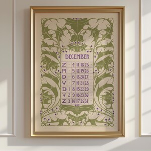 Vintage December Calendar Poster Printable, Retro Christmas Wall Art ...