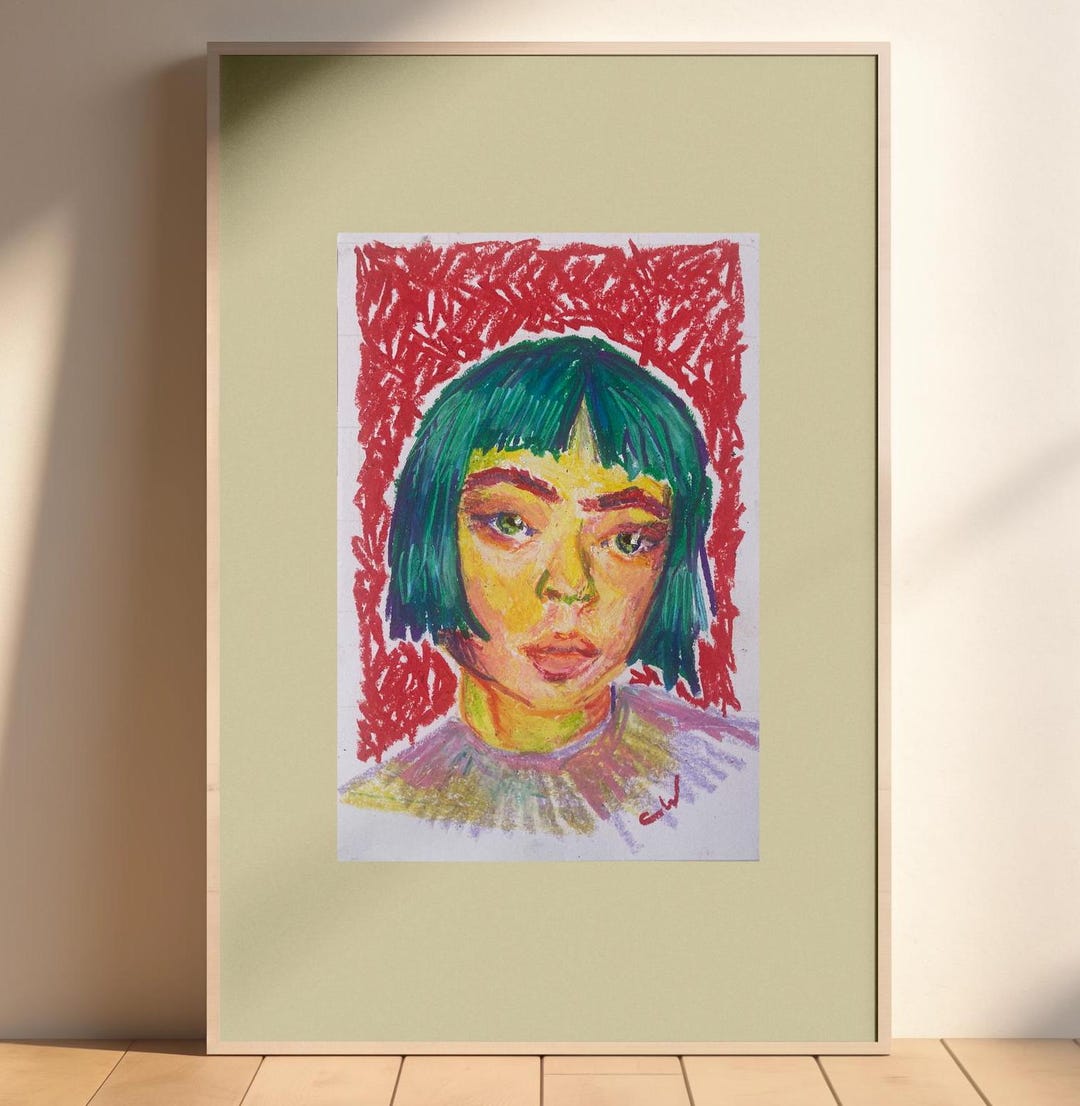 Female Gaze Original Art, Oil Pastel Drawing, Original Drawing on Paper ...