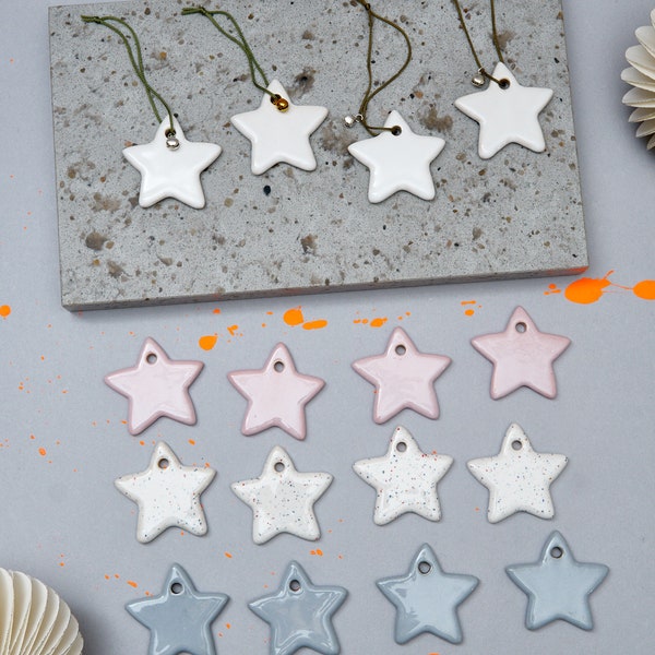 White Christmas Ceramic Star Ornament Set - Etsy