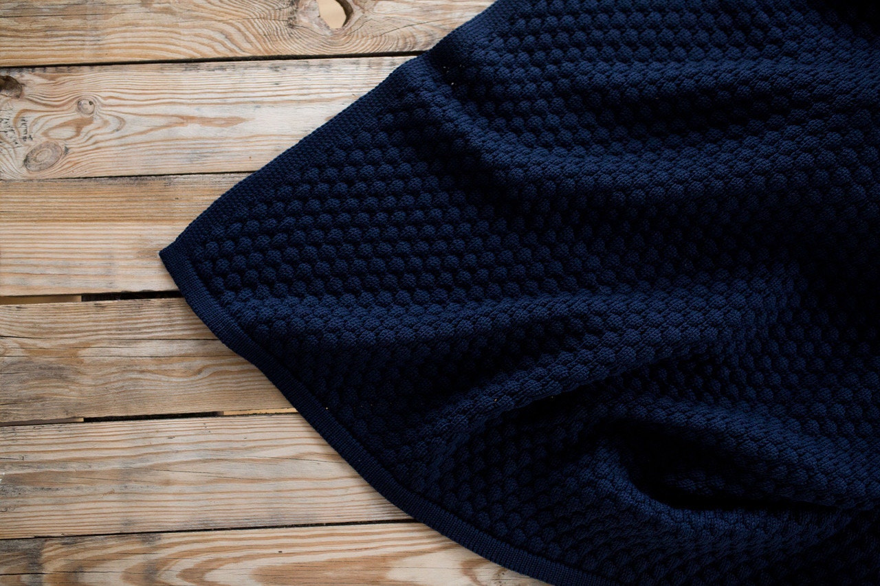 Chunky Knit Blanket, Blue Wool Blanket, Home Decor, Scandi Nursery ...