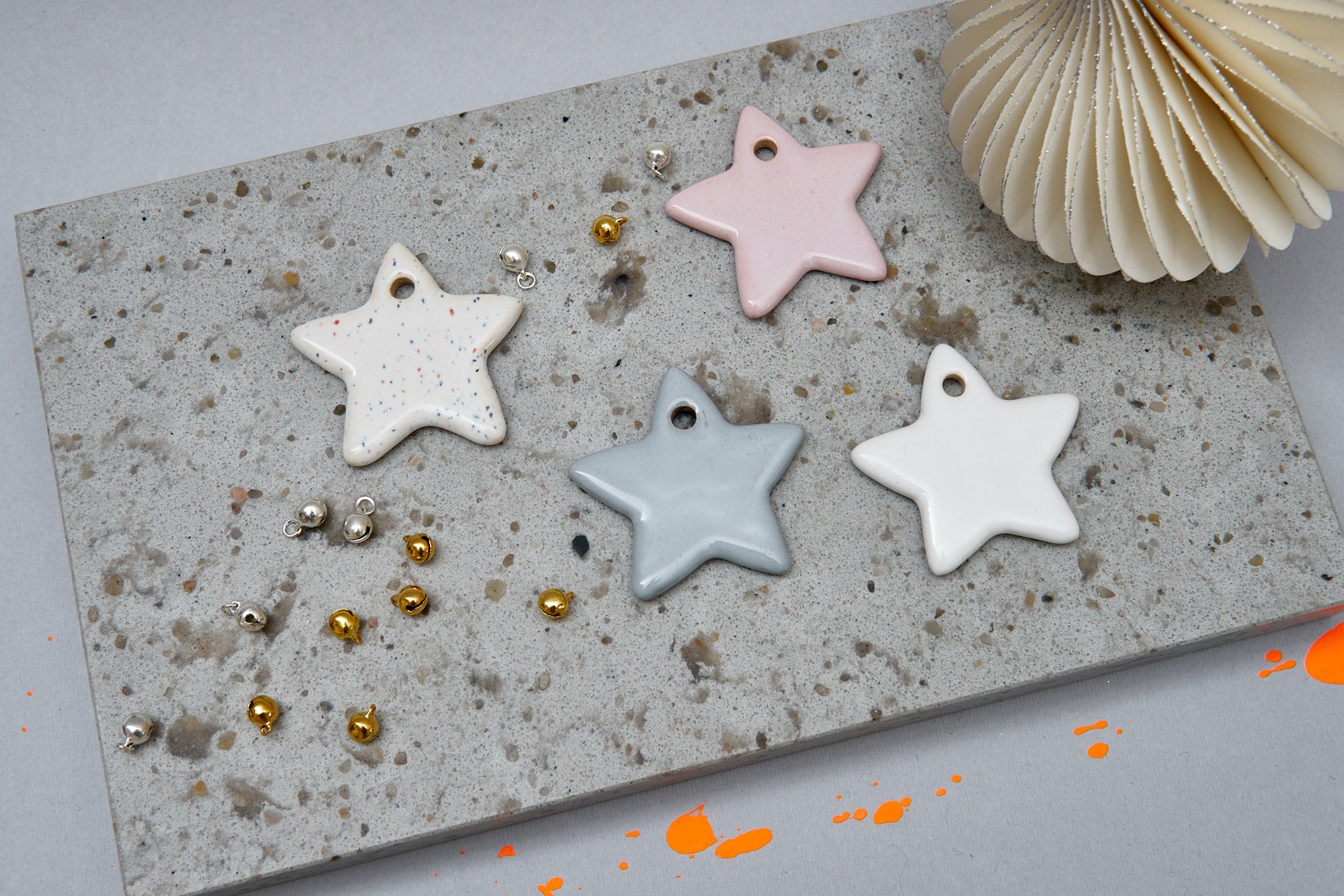 Set of 4 Handmade Ceramic White Star Christmas Ornament - Etsy