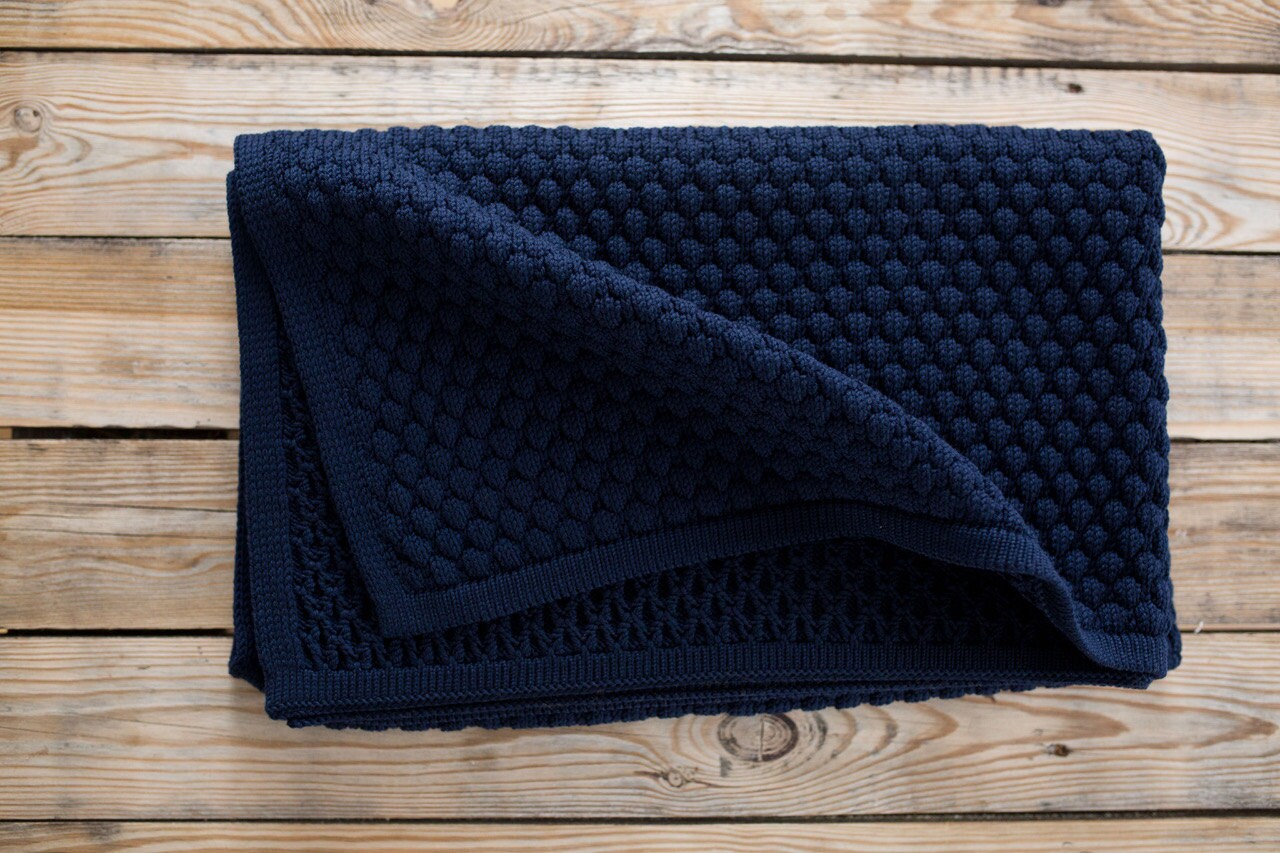Chunky Knit Blanket, Blue Wool Blanket, Home Decor, Scandi Nursery ...
