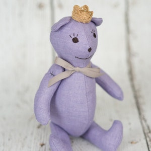 Handmade Lilac Linen Teddy Bear With Crown, Personalized Gift - Etsy