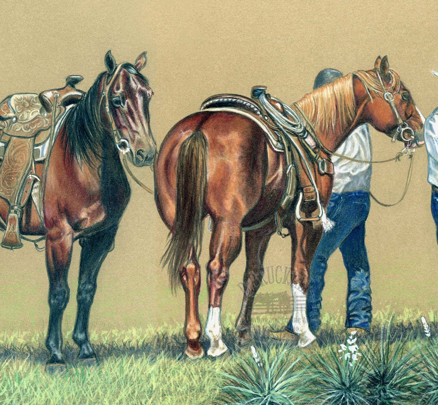 Saddle Horses Cowhorses and Cowboys Colored Pencil Fine Art Print ...