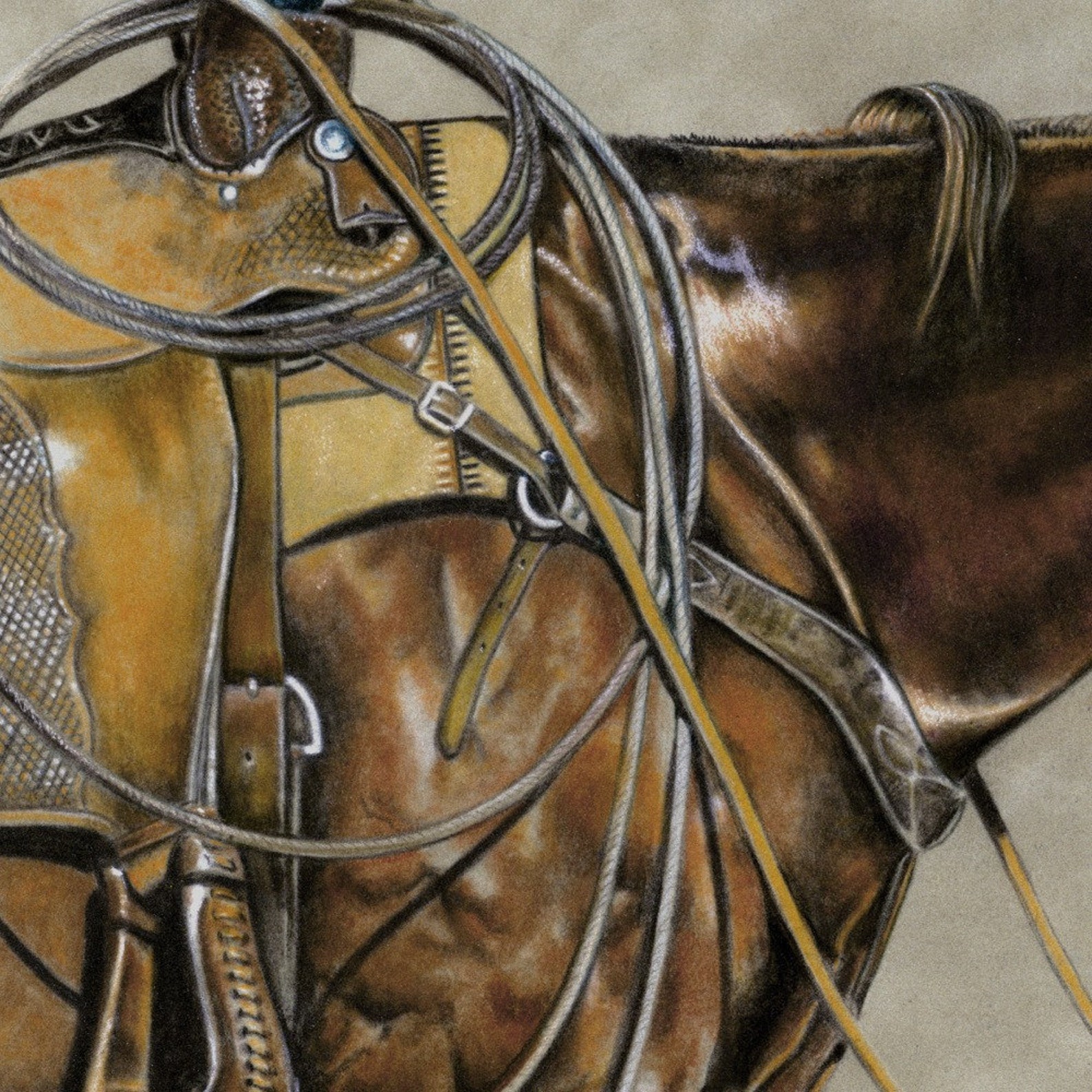 Equine Print From Colored Pencil Drawing Ranch-roping Horse - Etsy