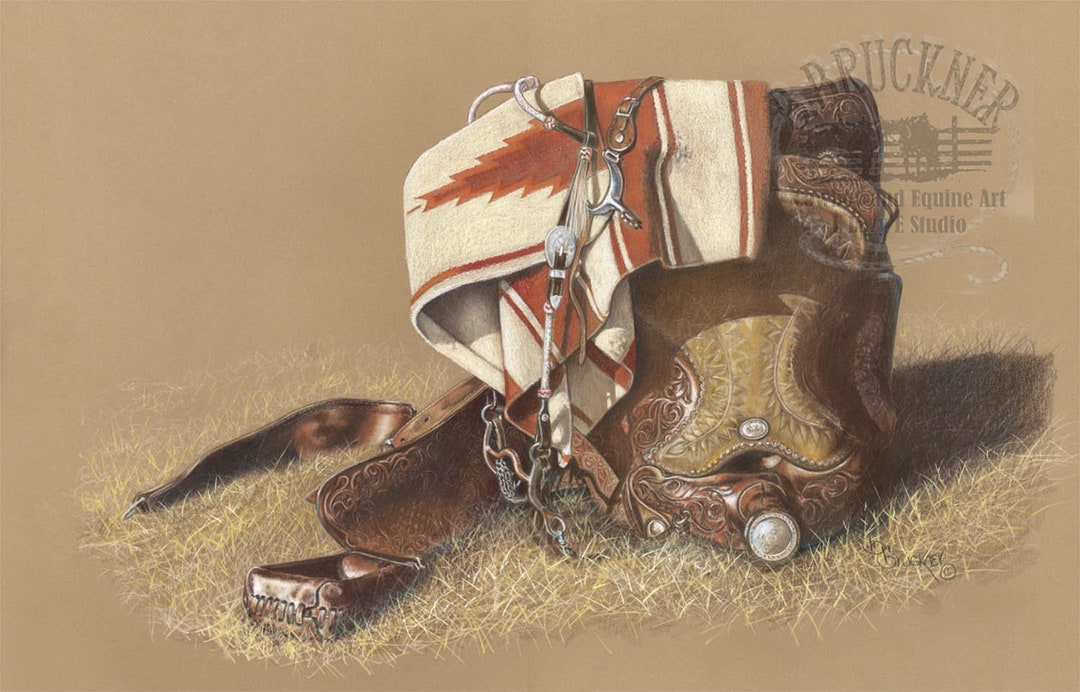 Intricately Detailed Print of Tooled Leather Western Saddle & Blanket ...