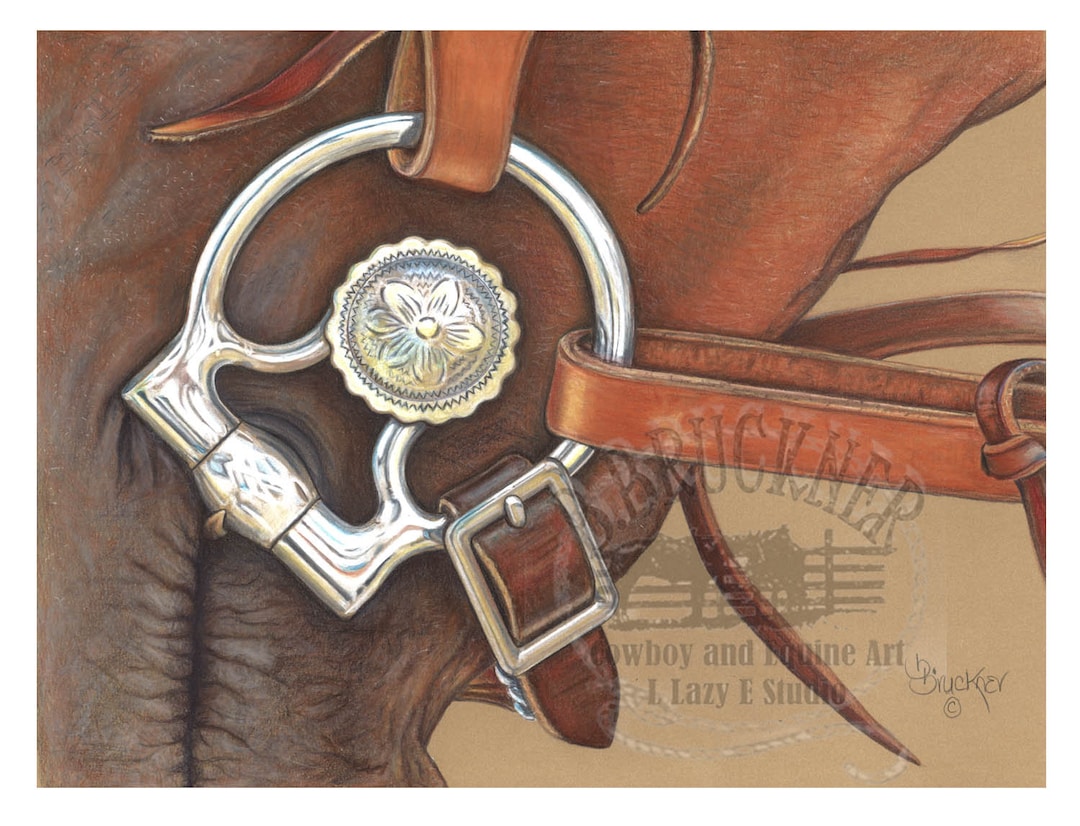 Fancy Silver Snaffle Bit Drawing ~ Western Tack ~ Colored Pencil Print ...