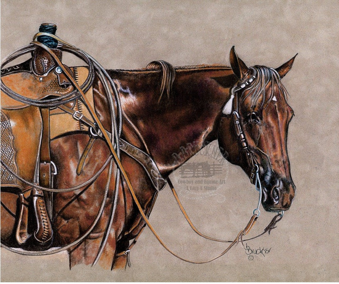 Equine Print From Colored Pencil Drawing ~ Ranch-roping Horse ~ Western ...