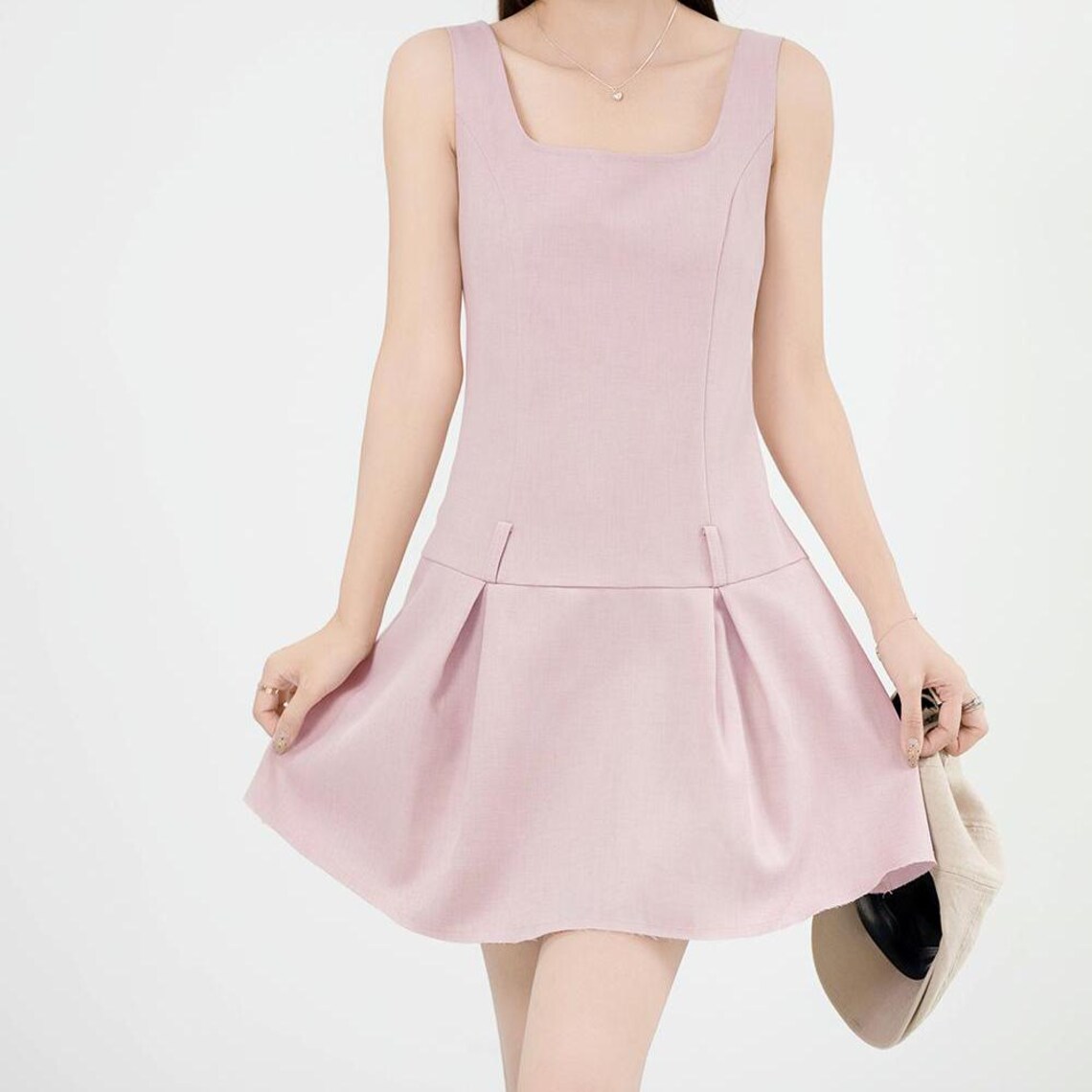 Baby Pink Belted Sleeveless Tank Mini Dress - Classic & Chic - Etsy