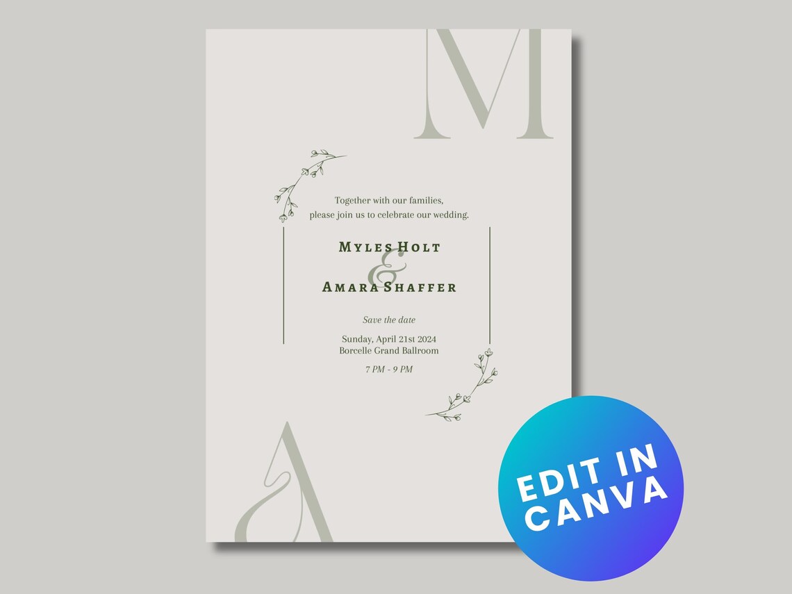 Beige Wedding Invitation With Floral Design, Beige Minimalistic Wedding ...