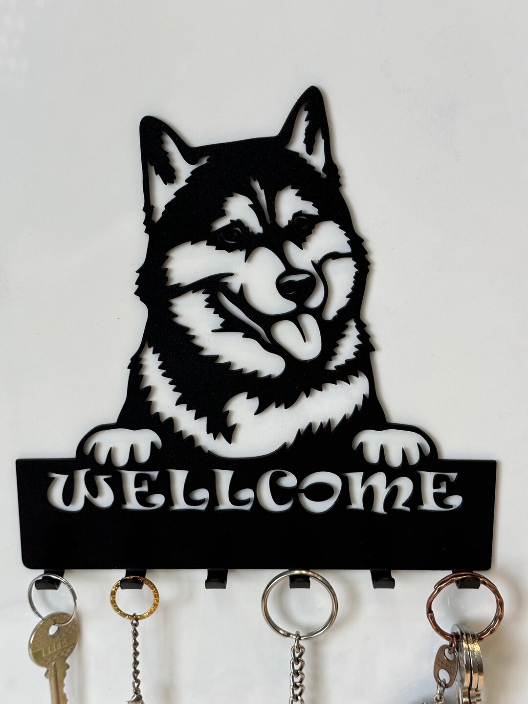 Metal Dog Husky Welcome Key Holder: Decorative Dog Puppy Animal Wall ...