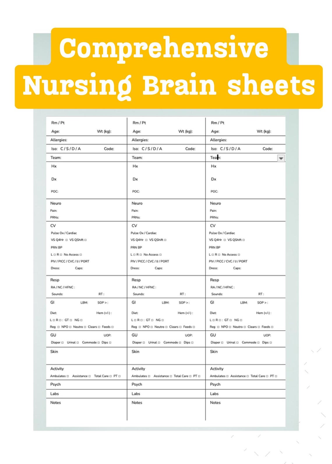 Comprehensive Nursing Brain Report Sheet - Etsy