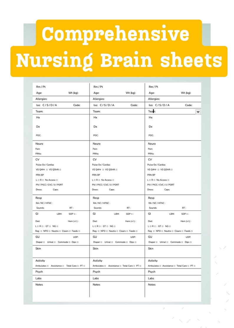 Comprehensive Nursing Brain Report Sheet - Etsy