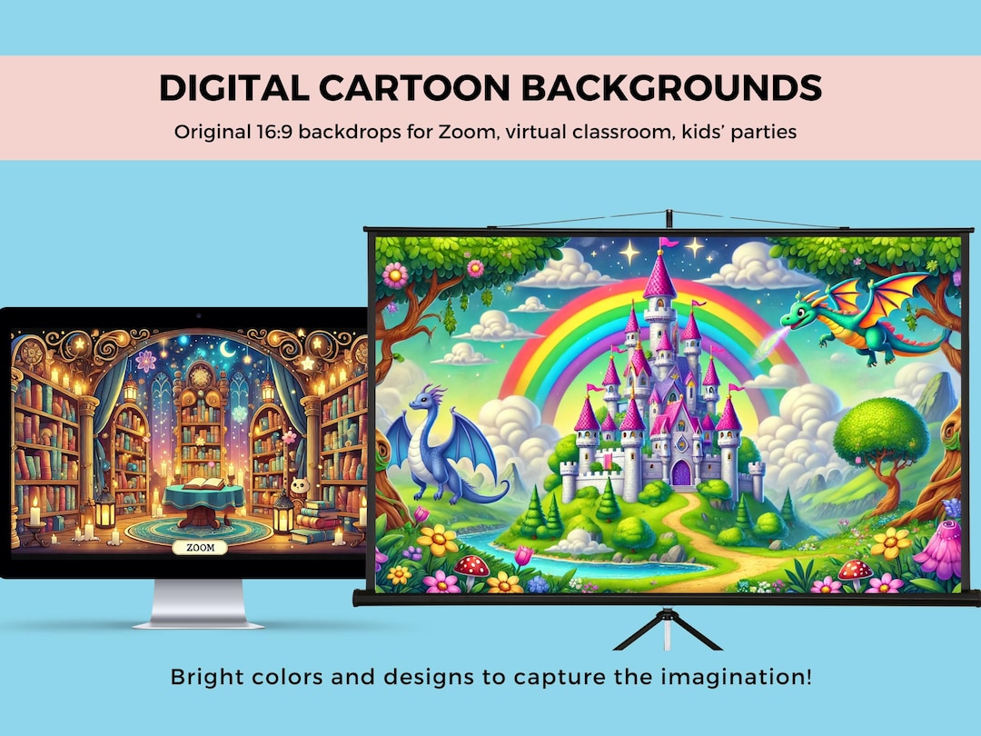 10 Fun Digital Cartoon Backgrounds | Zoom, Virtual Classroom, Kids ...