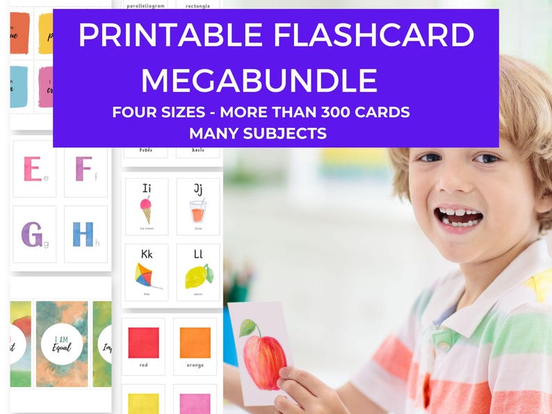 Printable Flashcard Bundle - 300+ Educational Cards - Shapes, Numbers ...