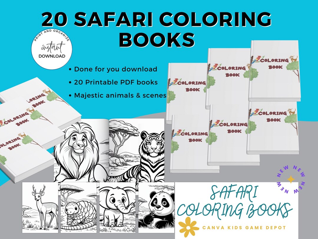 Safari Animal Coloring Book Bundle – 20 Mini Books for Kids – Jungle ...