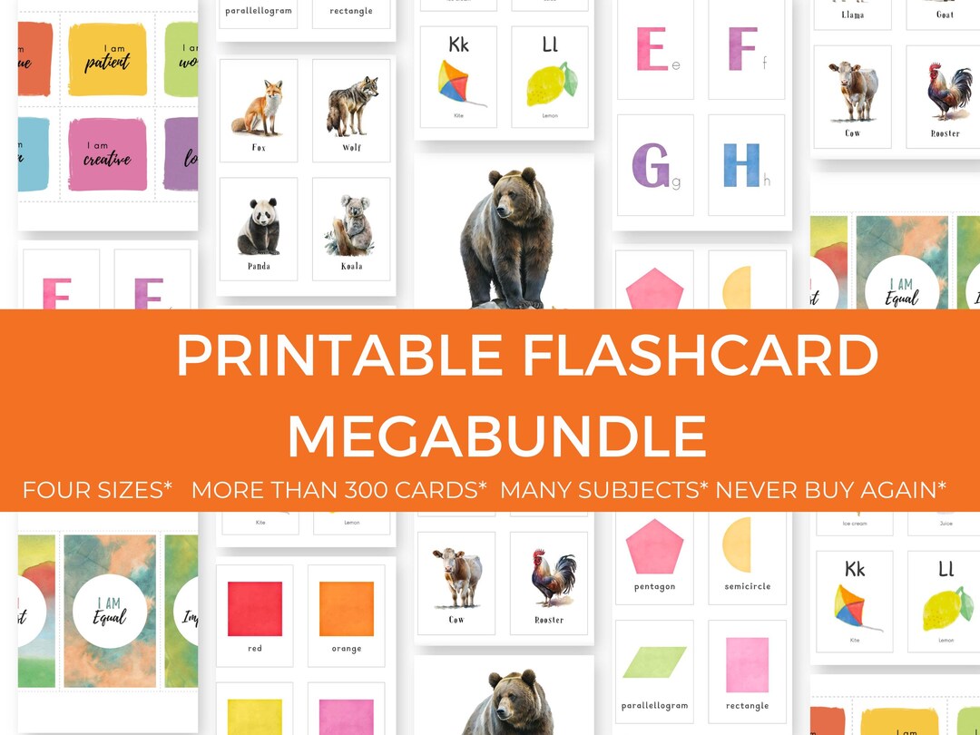 Printable Flashcard Mega Bundle for Kids 300 Educational Cards Shapes ...