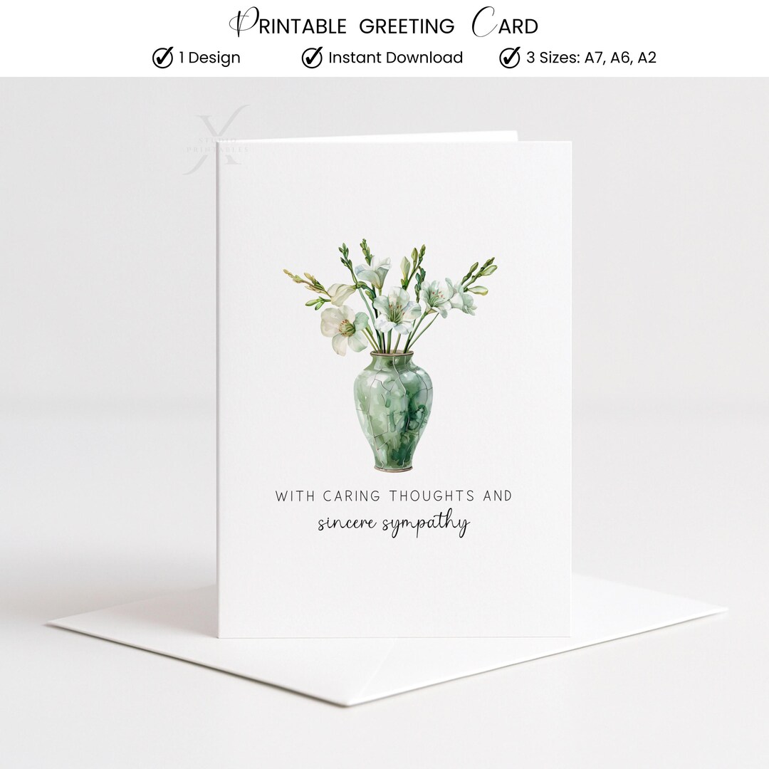 Sympathy Card Printable Greeting Card Caring Thoughts Sincere Sympathy ...