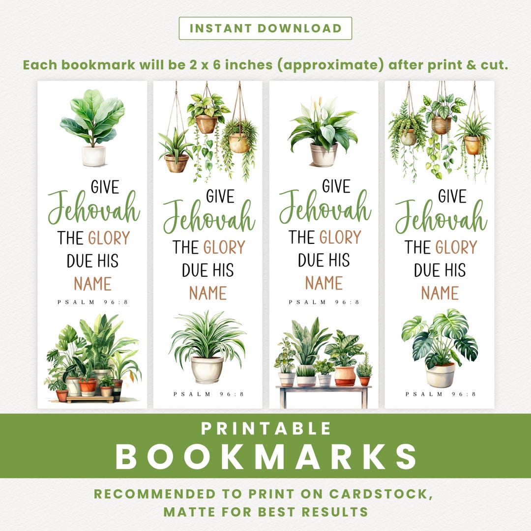 House Plants JW 2025 Year Text Psalm 96:8 Printable Bookmarks Greeting ...