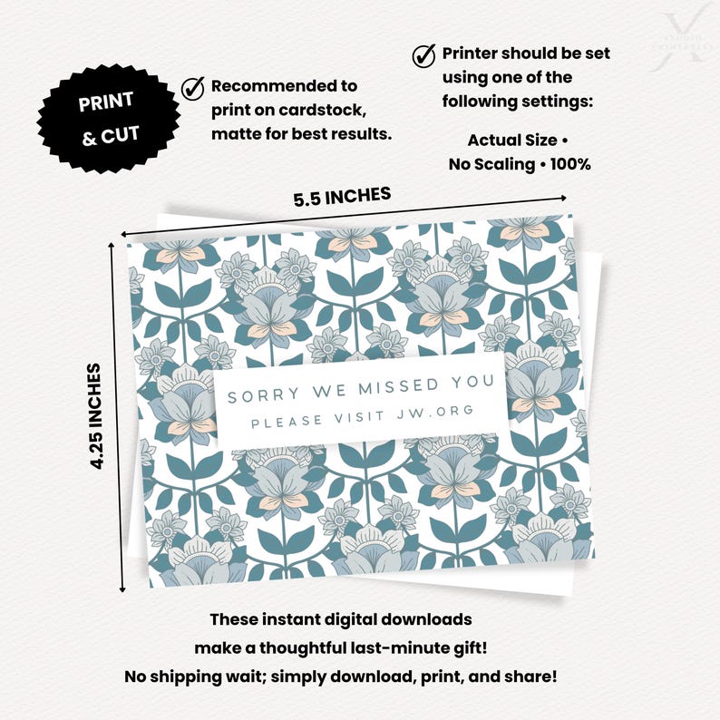 Sorry We Missed You Postcards, Printable Postcards, 8 Designs Set, JW ...