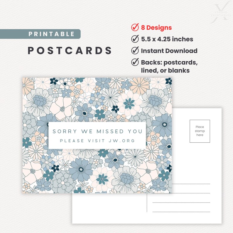 Sorry We Missed You Postcards, Printable Postcards, 8 Designs Set, JW ...