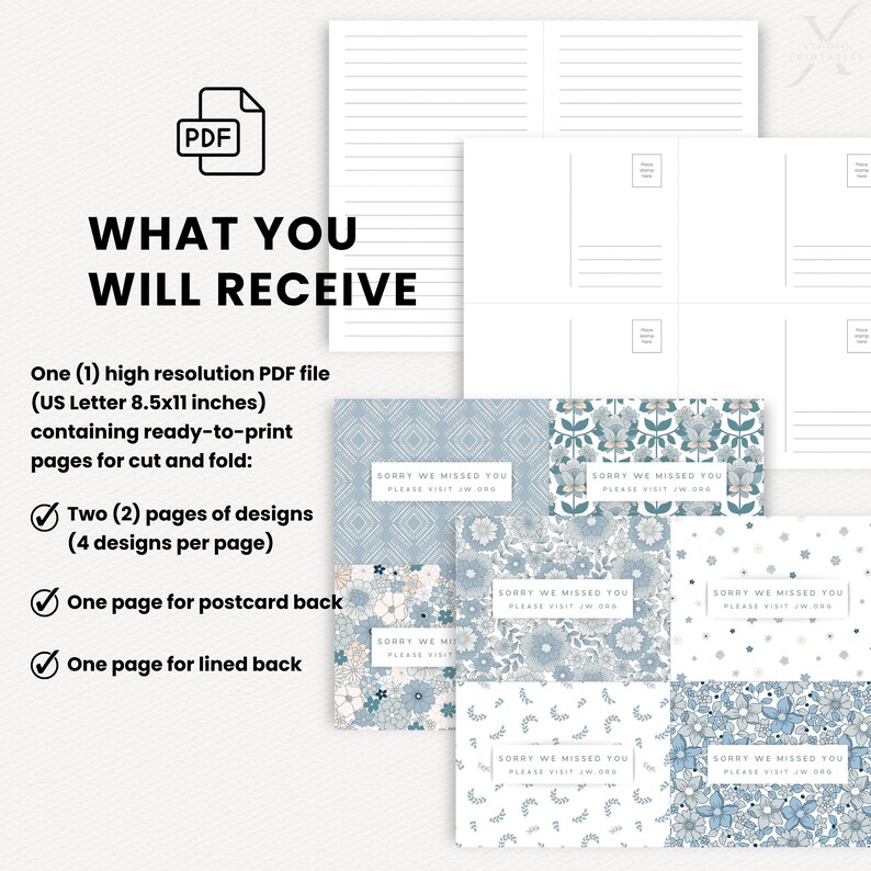 Sorry We Missed You Postcards, Printable Postcards, 8 Designs Set, JW ...
